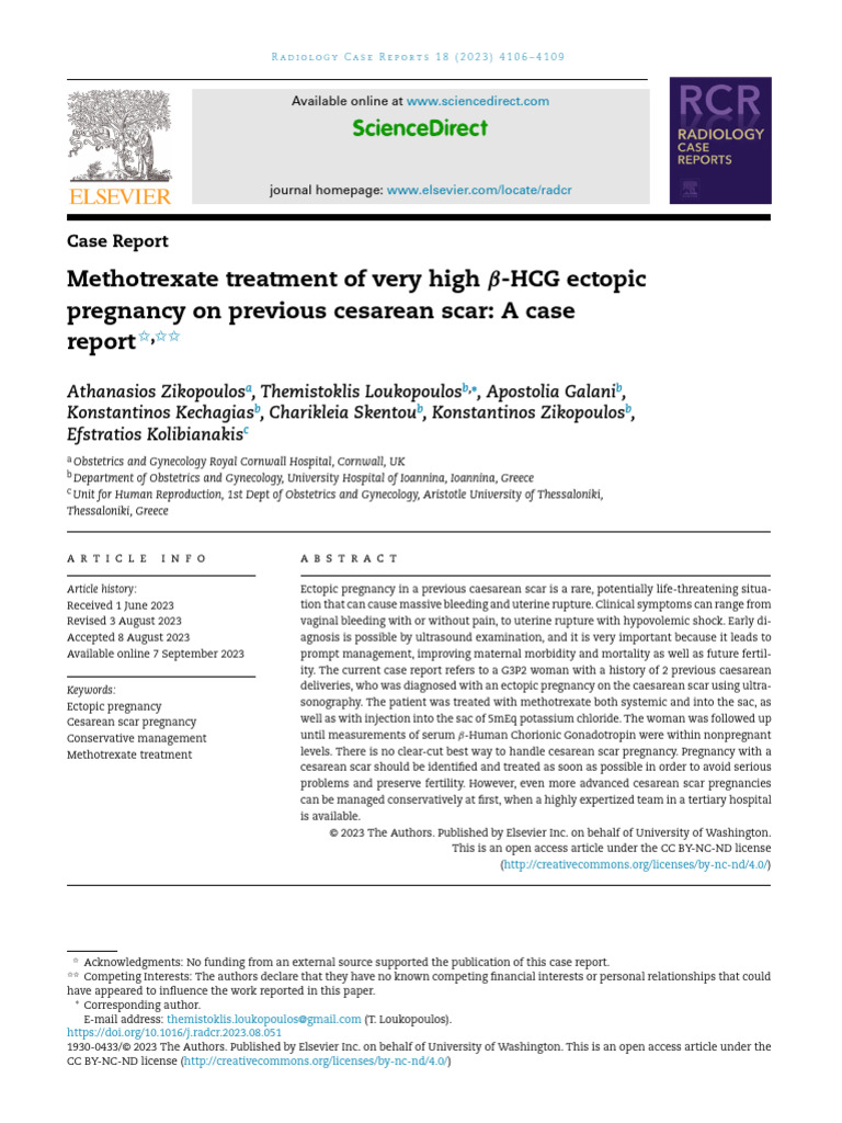 Methotrexate for Cesarean Scar Ectopic Pregnancy | PDF | Pregnancy ...