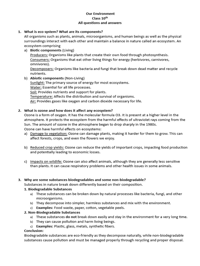 Our Environment Class 10th | PDF | Ecosystem | Biodegradation