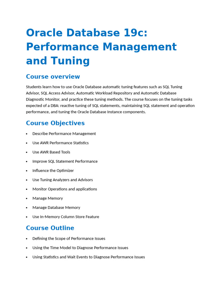 Oracle Database 19c - Performance Management and Tuning | PDF ...