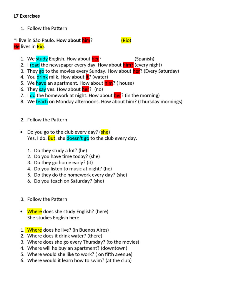 L7 English Practice Exercises | PDF