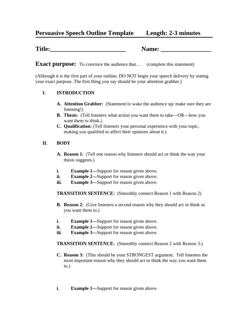 Persuasive Speech Outline Template | PDF