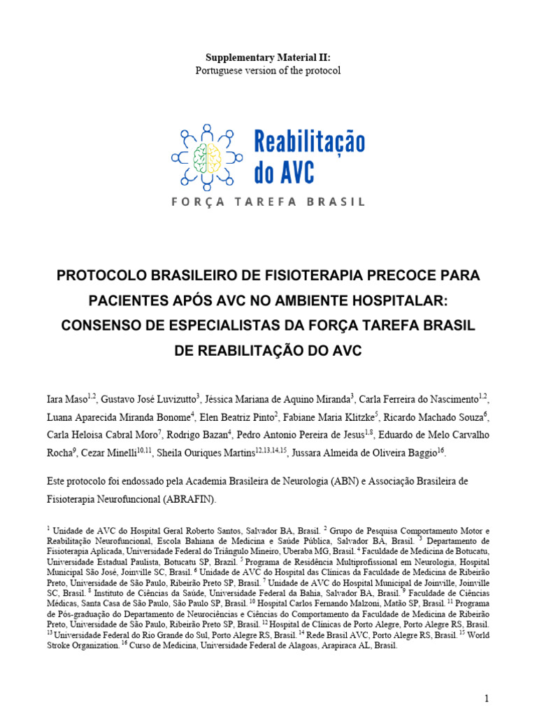 Protocolo Fisio AVC | PDF | AVC | Fisioterapia