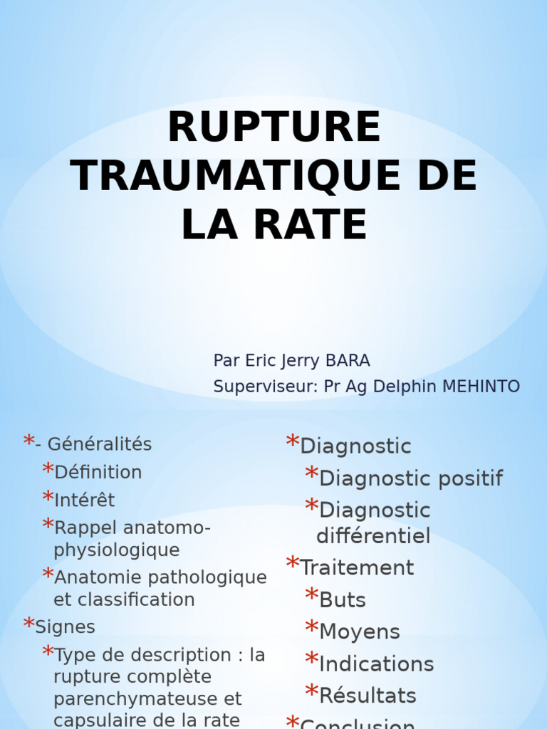 Rupture traumatique de la rate : Guide complet | PDF | Rate ...
