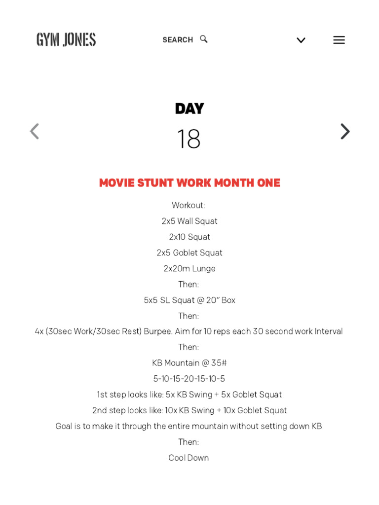Movie Stunt Workout Day 18 Plan | PDF