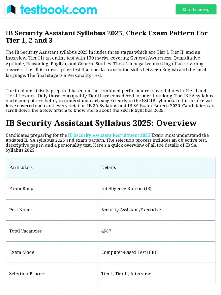 IB Security Assistant Syllabus 2025, Check Exam Pattern For Tier 1, 2 ...