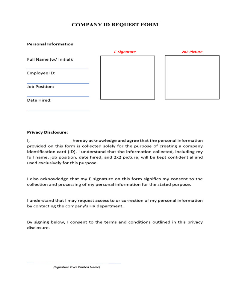 Company ID Request Form Template | PDF