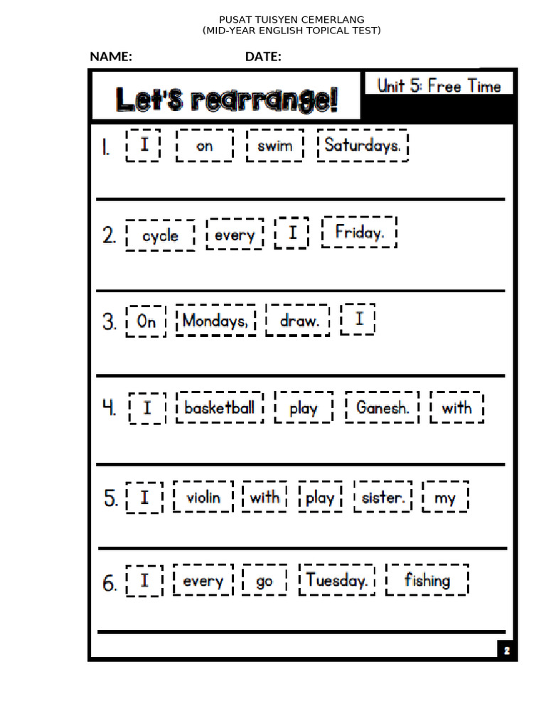 YEAR 2 Midyear Topical Test PTC | PDF