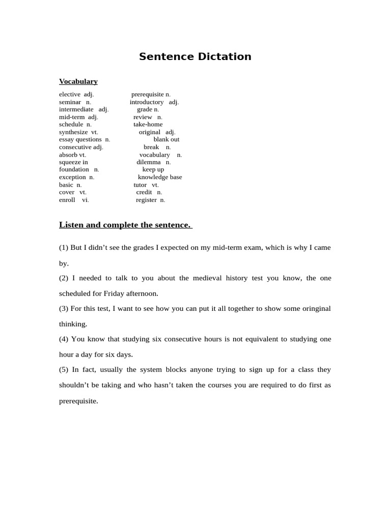 Sentence Dictation | PDF
