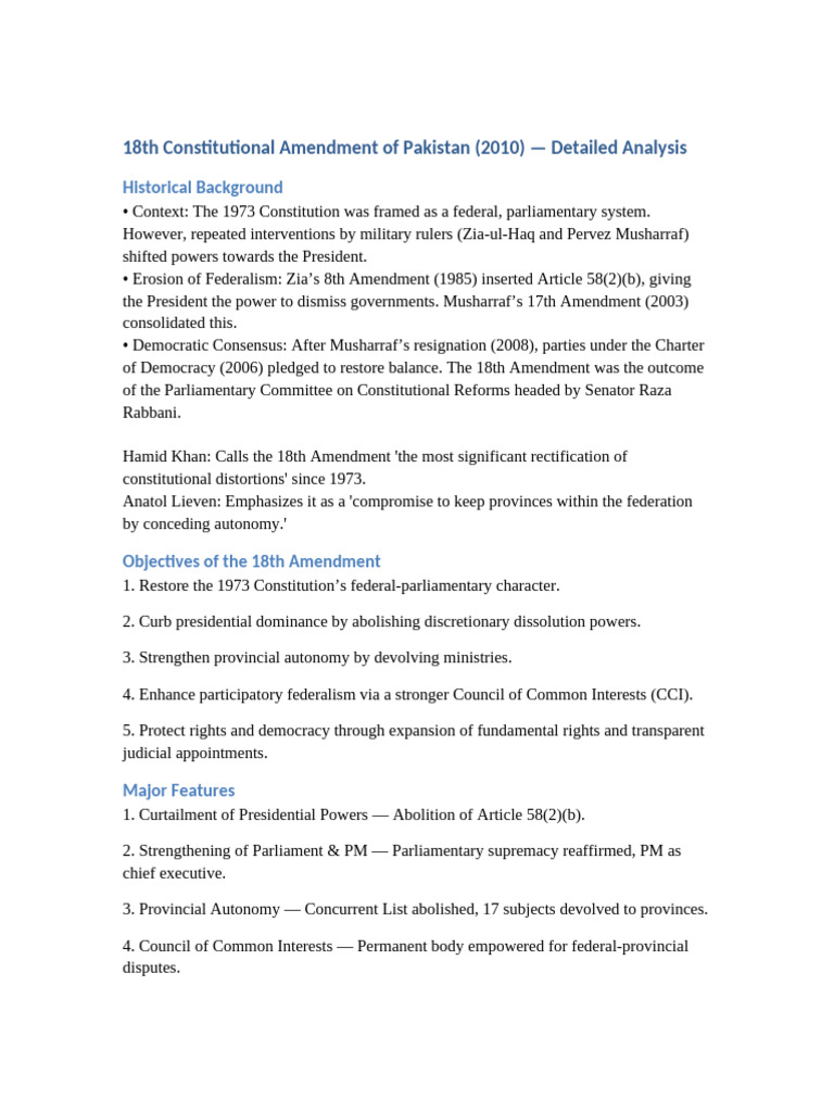 18th Amendment Detailed | PDF | Parliament Of Pakistan | Political Science