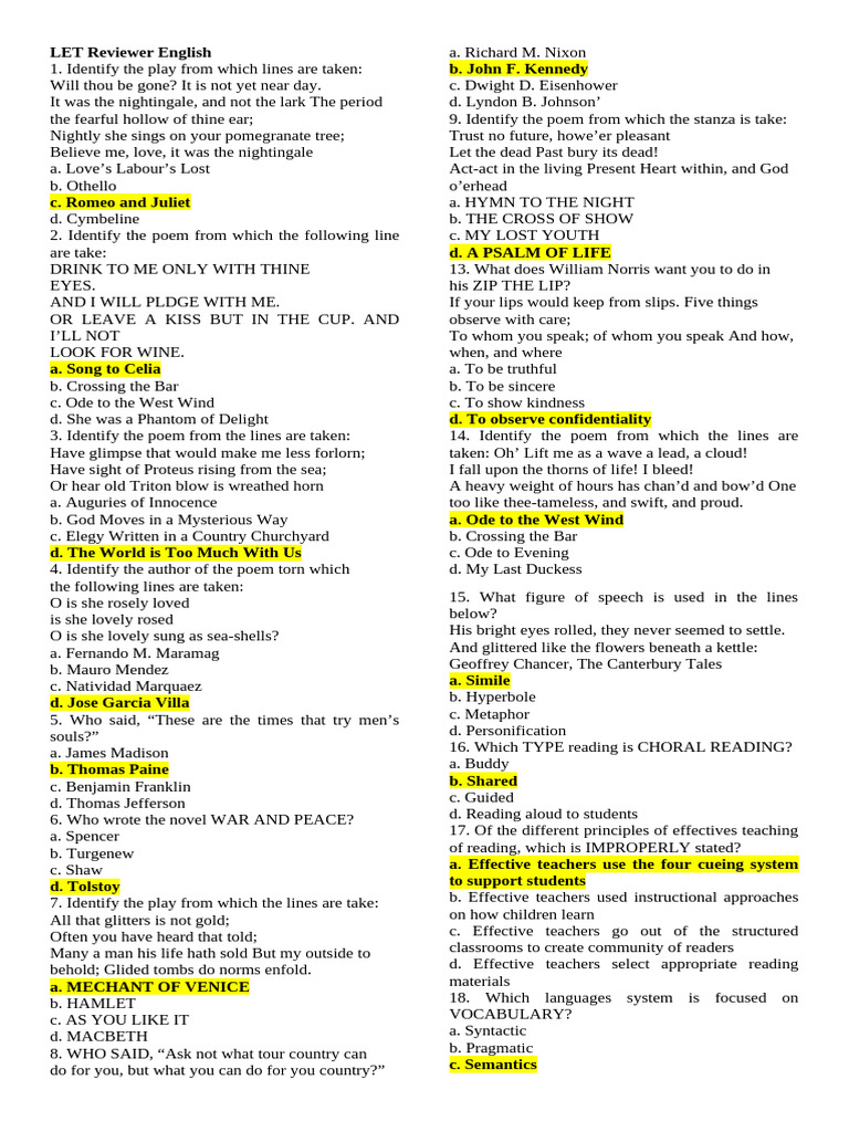 LET Reviewer English | PDF | Greek Mythology | Divine Comedy