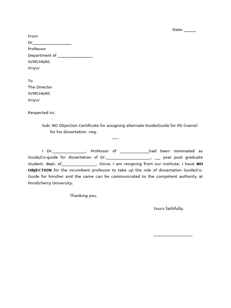 No Objection Certificate for PG Guide Change | PDF