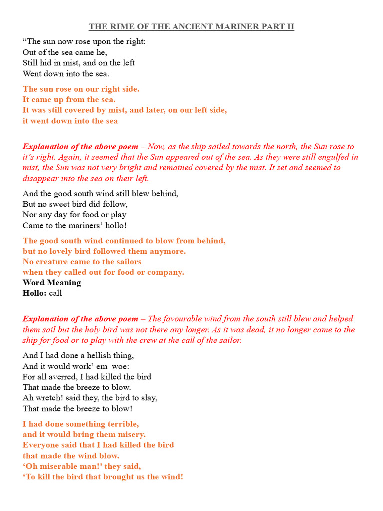 Analysis of The Rime of the Ancient Mariner Part II | PDF | Sin | Sea