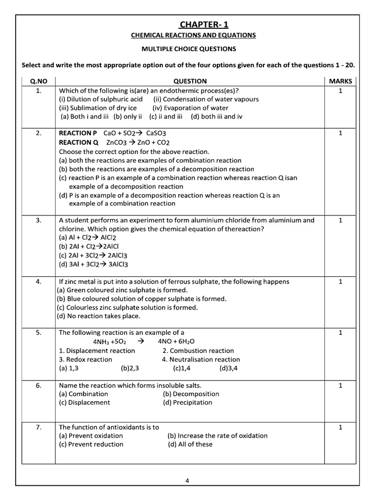 Chemical Reaction and Equation Qb With Answers 23-24 | PDF