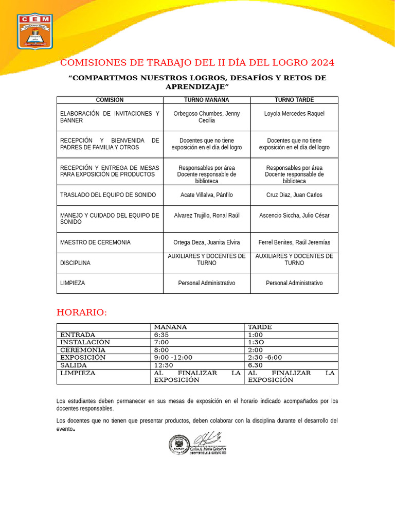 Comisiones II Dia Del Logro 2024 | PDF