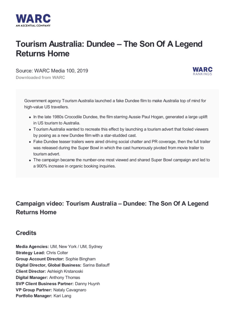 Tourism Australia Dundee - The S | PDF