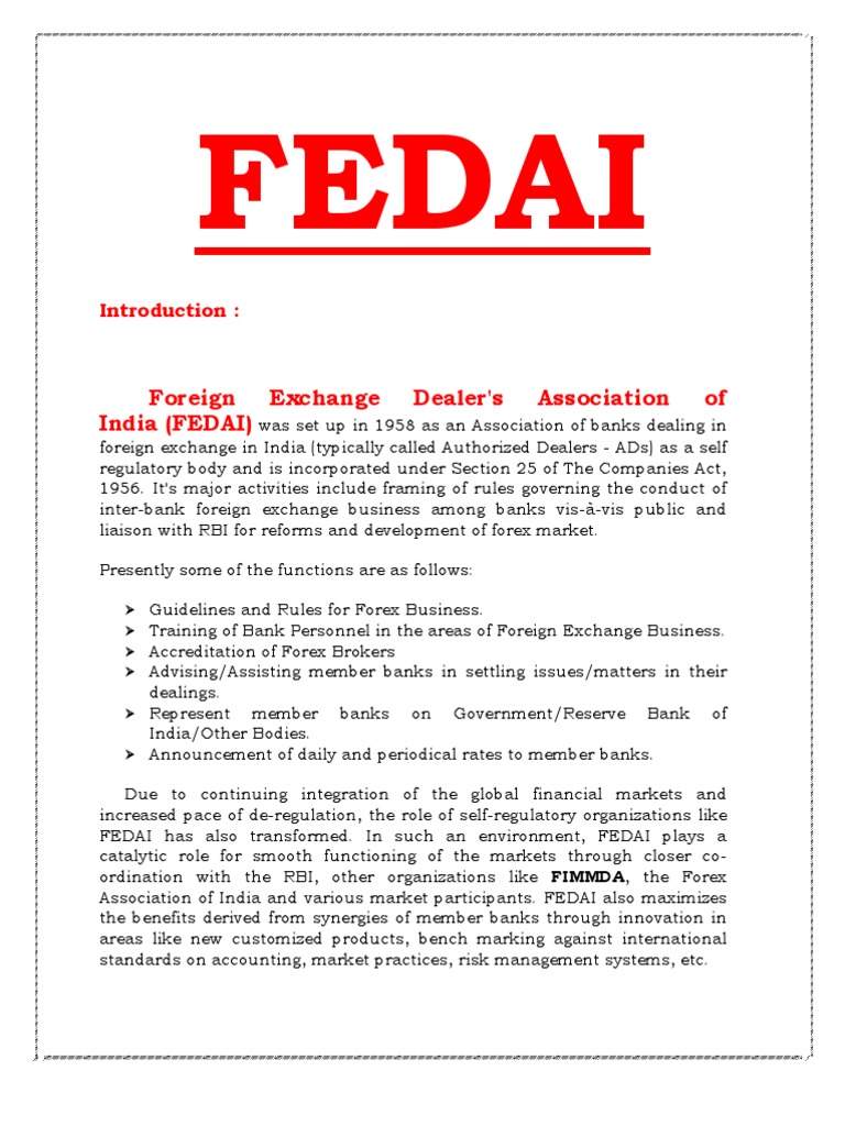 Fedai: Foreign Exchange Dealer's Association of India (FEDAI) | PDF ...