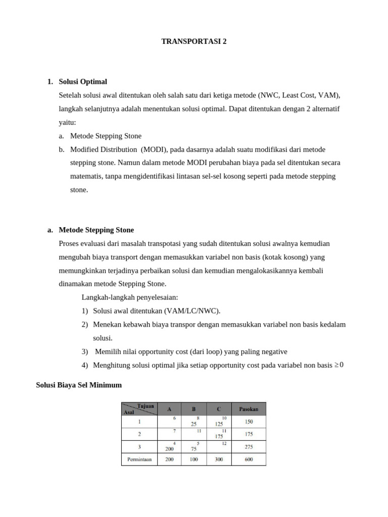 Metode Optimalisasi Transportasi MODI dan Stepping Stone | PDF