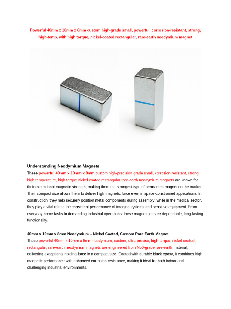 Custom 40mm Neodymium Magnet Specs | PDF | Magnet | Corrosion