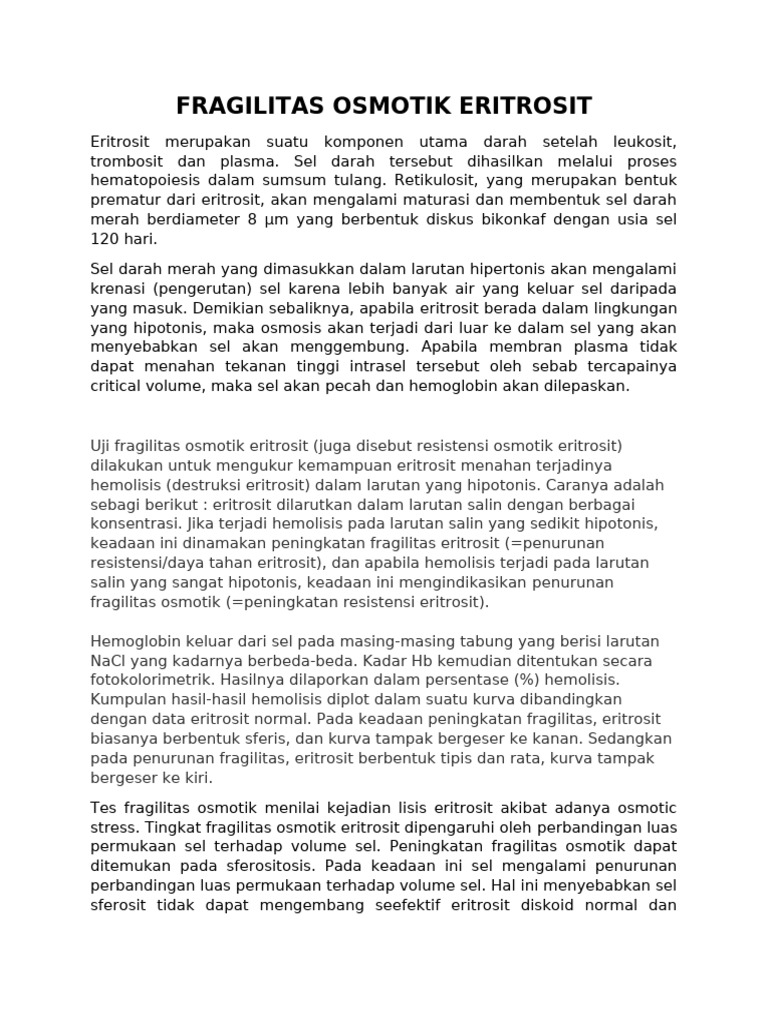 Uji Fragilitas Osmotik Eritrosit | PDF