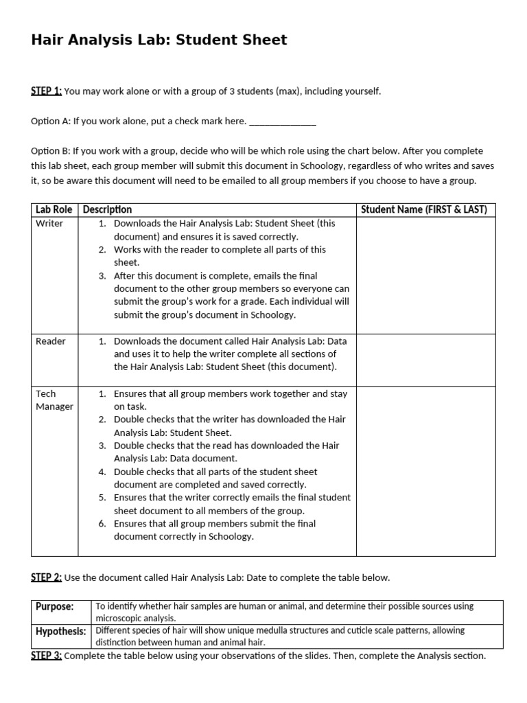 Hair Analysis Lab Student Instructions | PDF | Hair | Biology