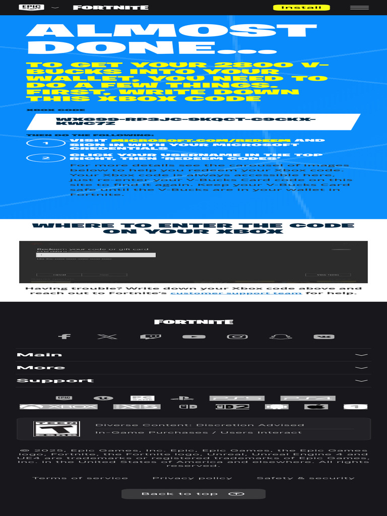 Redeem Xbox Code for Fortnite V-Bucks | PDF