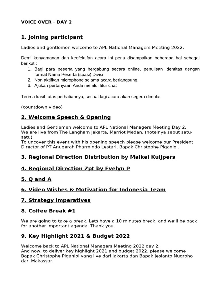 Voice Over Script - Day 2 - APL NMM 2022 | PDF