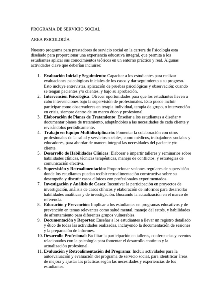 Programa de Servicio Social en Psicología | PDF | Sicología | Trabajo ...