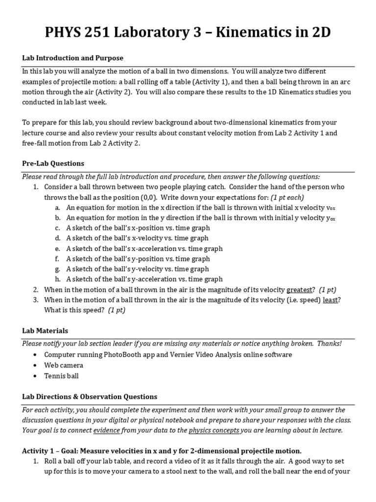 2D Kinematics Lab: Projectile Motion Analysis | PDF | Velocity | Kinematics