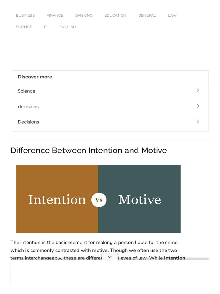 Difference Between Intention and Motive | PDF | Intention | Motivational