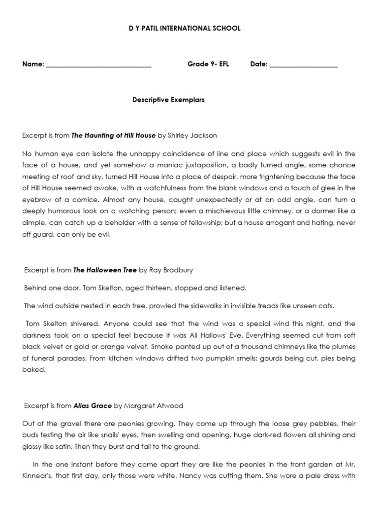 Grade 9 - Descriptive Exemplars-Place | PDF