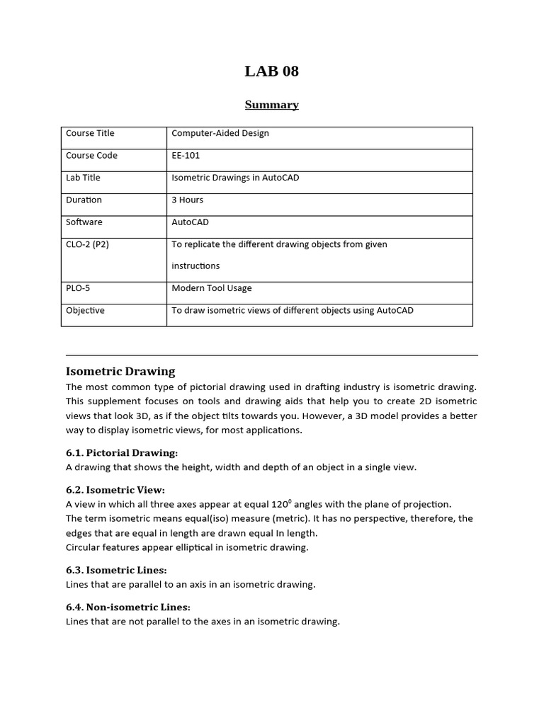 CAD Lab 8 - Isometric Drawings | PDF
