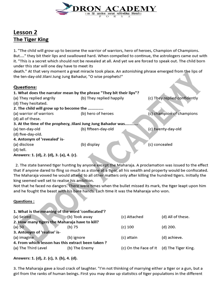 Lesson 2 - The Tiger King (Vistas) | PDF