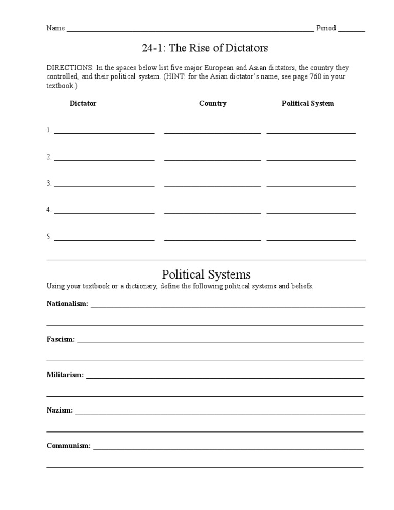 24-1 Dictators Worksheet | PDF