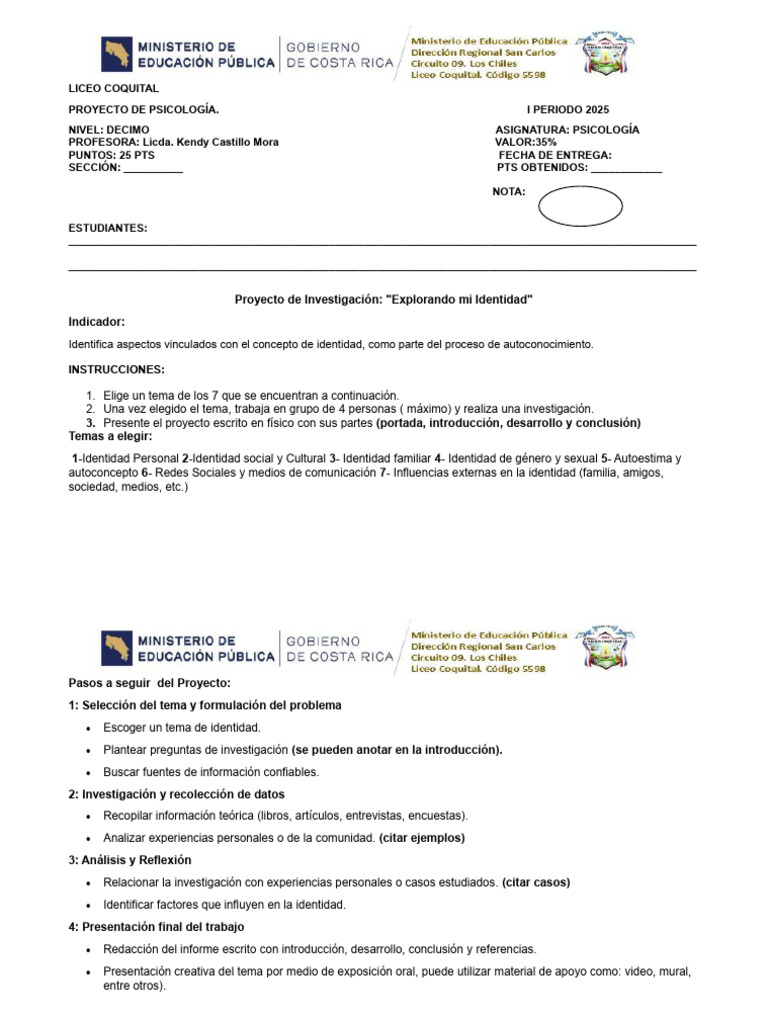 Proyecto de Psicología: Identidad 2025 | PDF | Sicología | Cognición