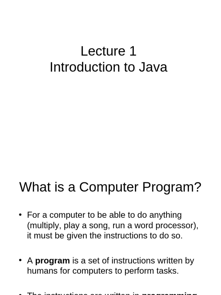 L01 Intro To Java | PDF | Programming | Computer Program