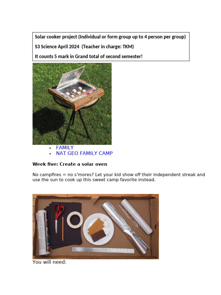 Solar Cooker Project April in Class | PDF