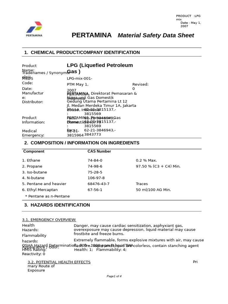 MSDS-LPG-Pertamina | PDF | Combustion | Firefighting