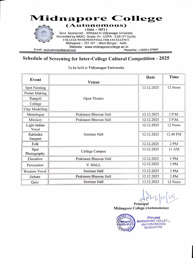 Midnapore College Cultural Competition 2025 | PDF