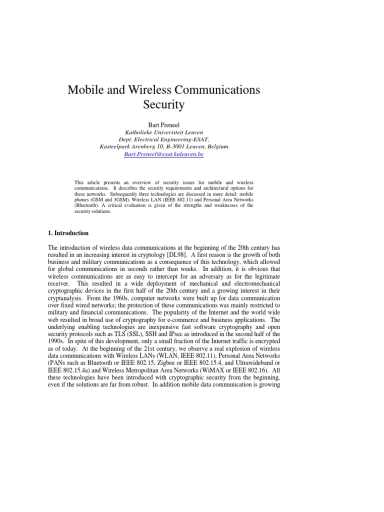 Mobile Wireless Communication Security Overview | PDF | Bluetooth ...