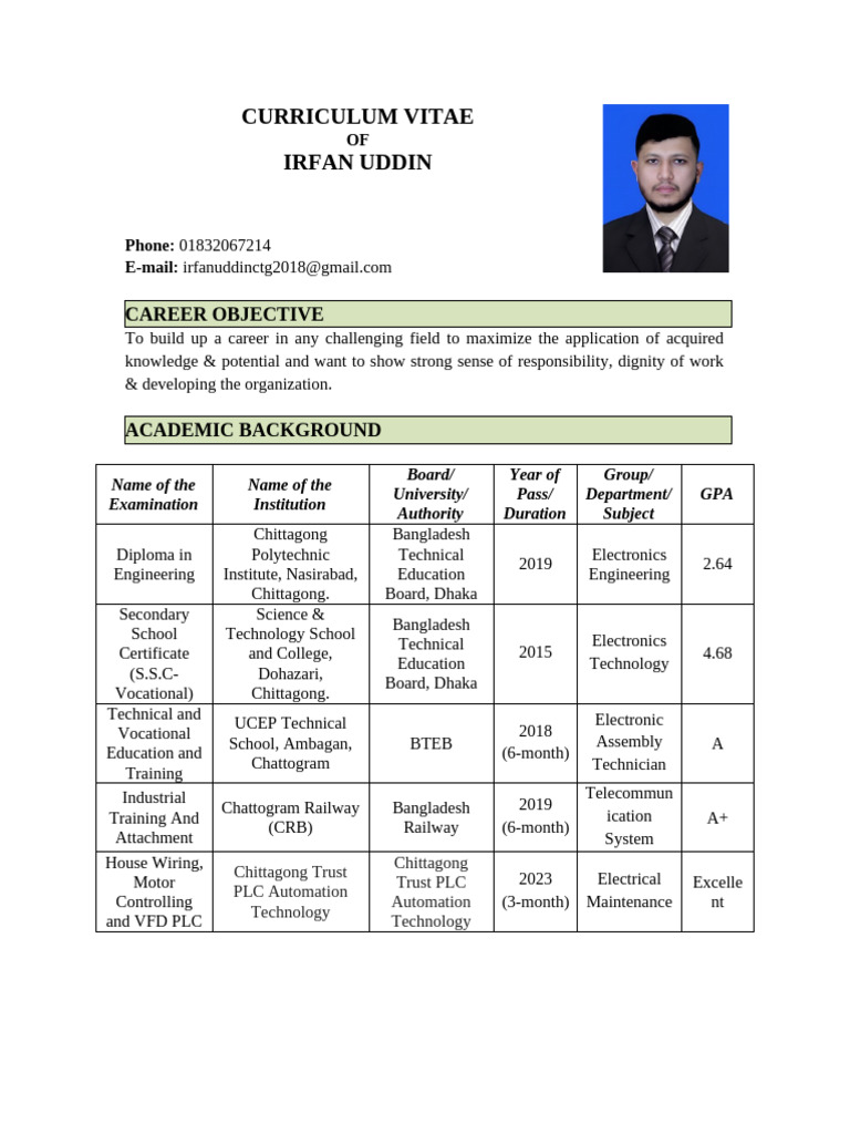 Irfan CV - 10-07-2025 | PDF | Bangladesh