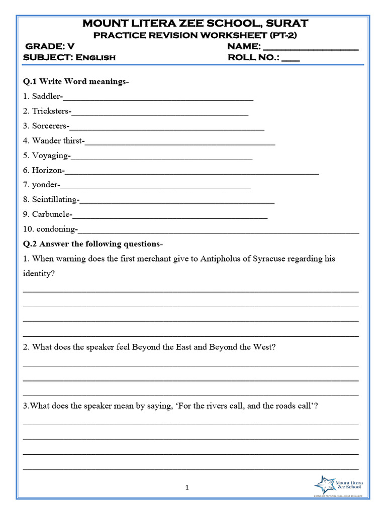 G5 Englisg Revision Worksheet | PDF | Subject (Grammar) | Linguistic ...