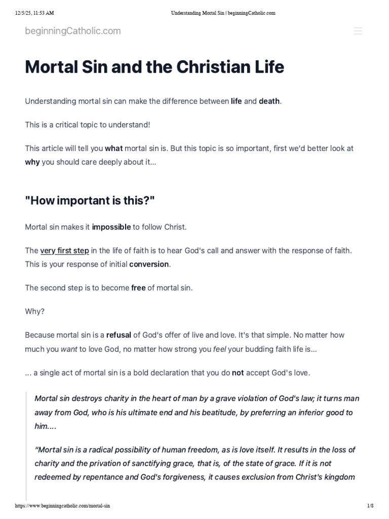 Understanding Mortal Sin in Christianity | PDF | Religious Belief And ...
