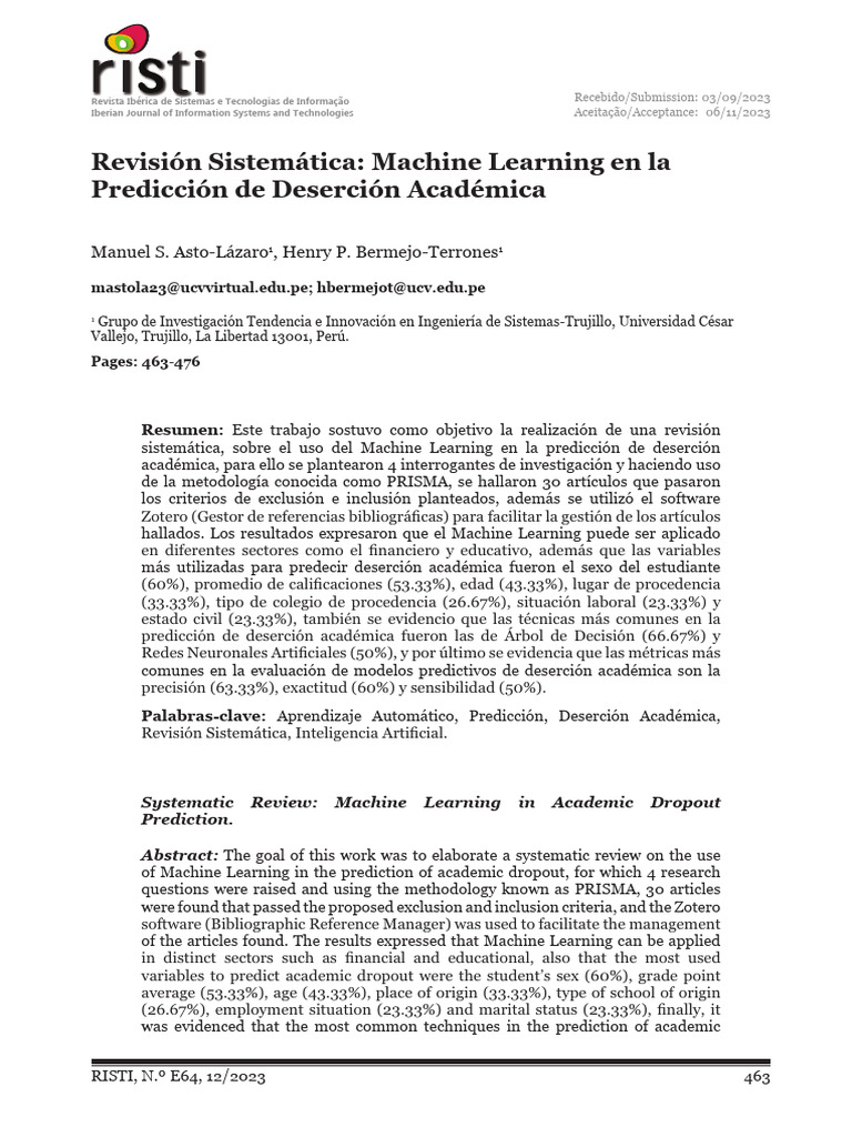 Asto. Lázarp_2023. Revisión Sistemática Machine Learning en La Predicción de La Deserción ...
