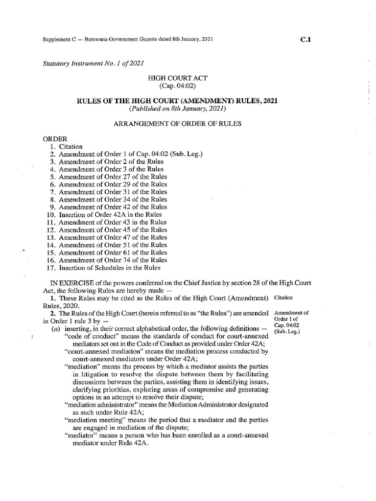 Rules of The High Court S.I. No.1 of 2021 | PDF