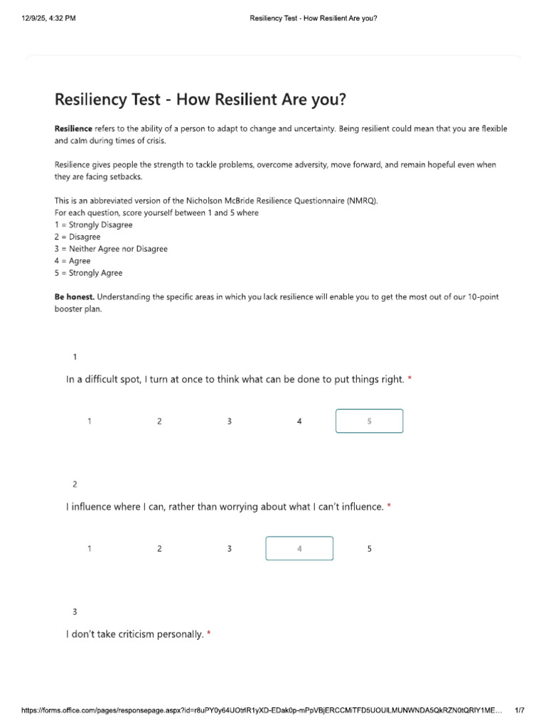 Resiliency Test - How Resilient Are You | PDF