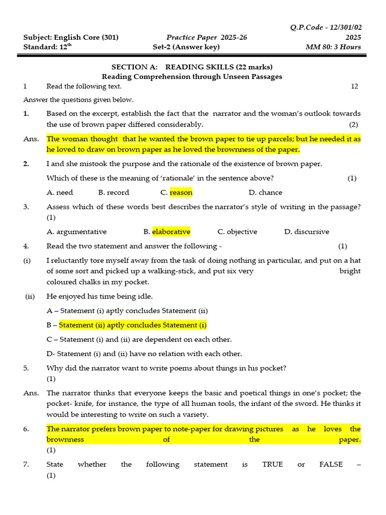 English Paper Set-2 (Answer Key) | PDF | Adoption | Swimming