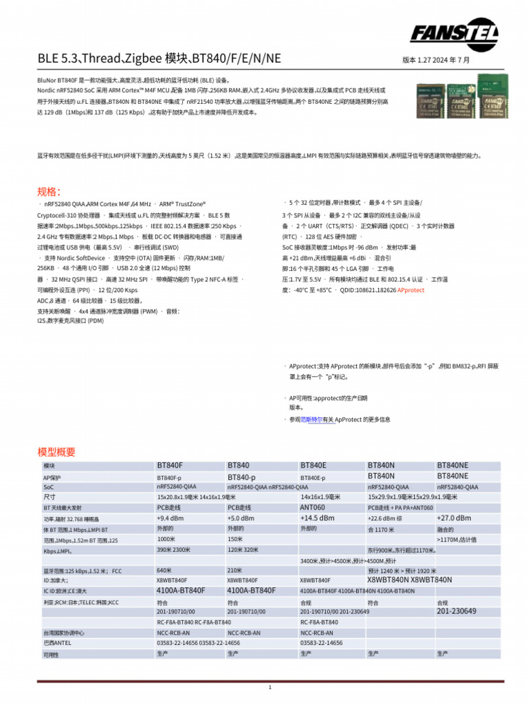 BT840F BT840N+Product+Specifications | PDF