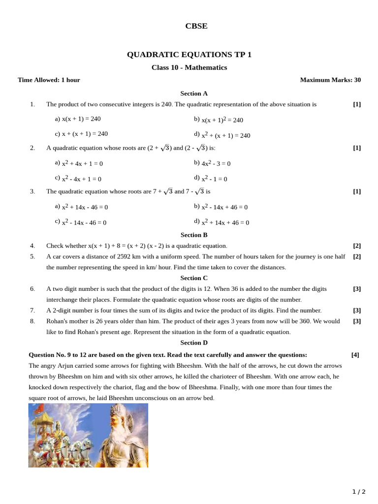 Quadratic Equations TP 1 (Quadratic Equations ) | PDF | Numbers ...