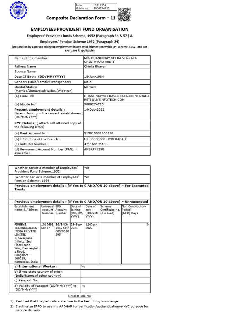 LNT Rbs Form 11 Declaration | PDF