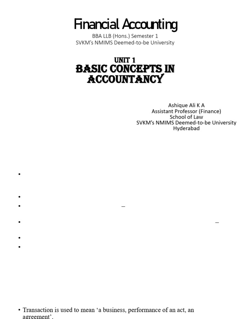 Unit 1 Basic Concepts in Accountancy | PDF | Expense | Debits And Credits